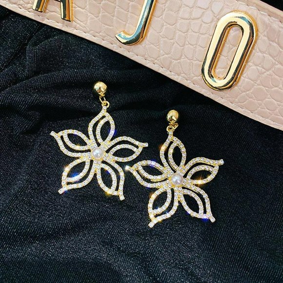 Jewelry | Flower Gold Prom Beauty Pageant Jewelry Earrings Bridal Party ...